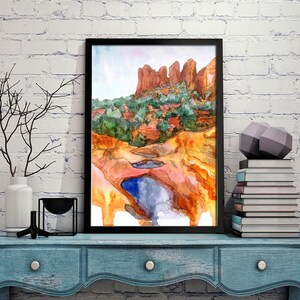 Sedona Art Print Arizona Watercolor Painting, Cathedral Rock Hiking ...