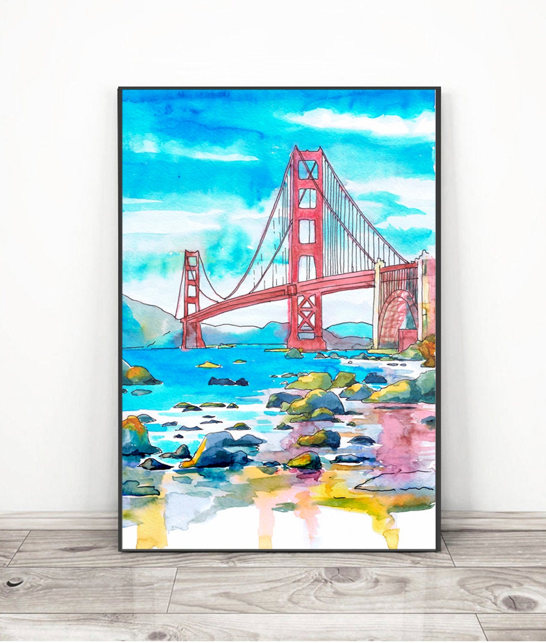 San Francisco Art, Golden Gate Bridge Wall Art Watercolor Painting ...