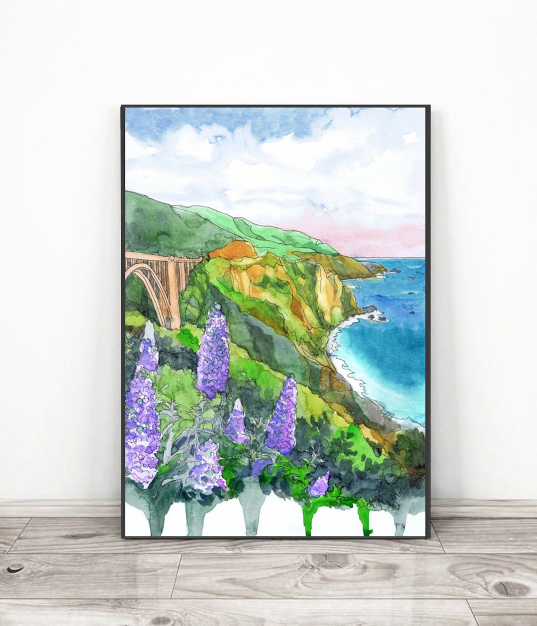 Big Sur Wall Art, Watercolor Painting, Seascape Print, California Coast ...