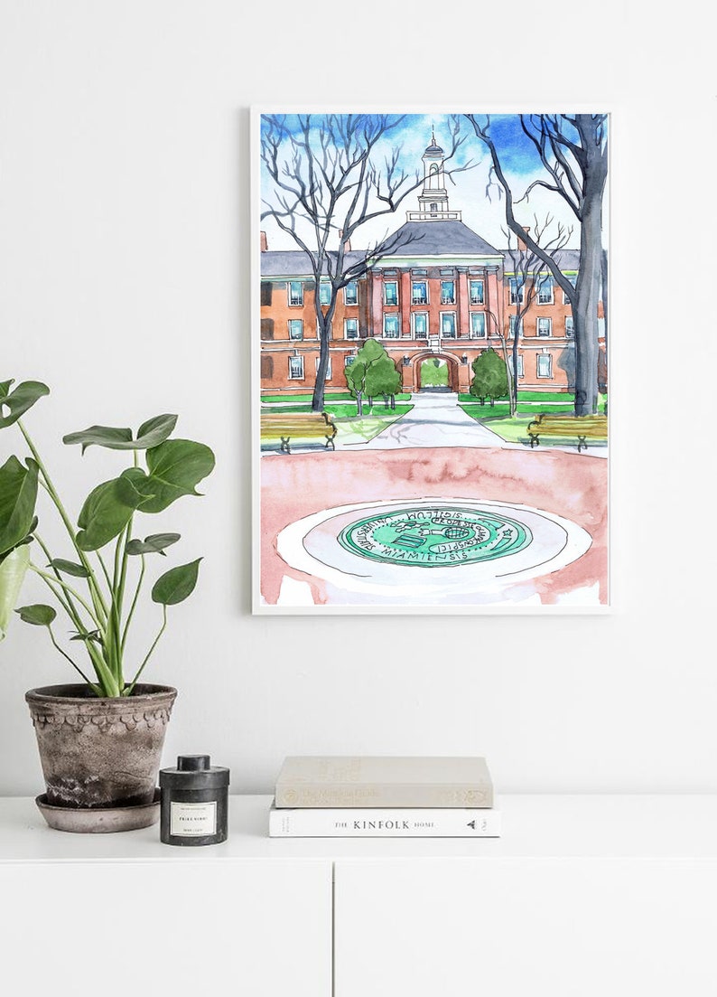 Miami University Ohio Art Print Watercolor Painting Oxford | Etsy
