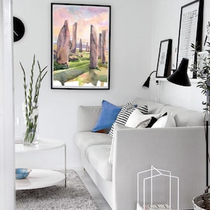 Scotland Print Europe Watercolor Painting, Callanish Stones Circle ...