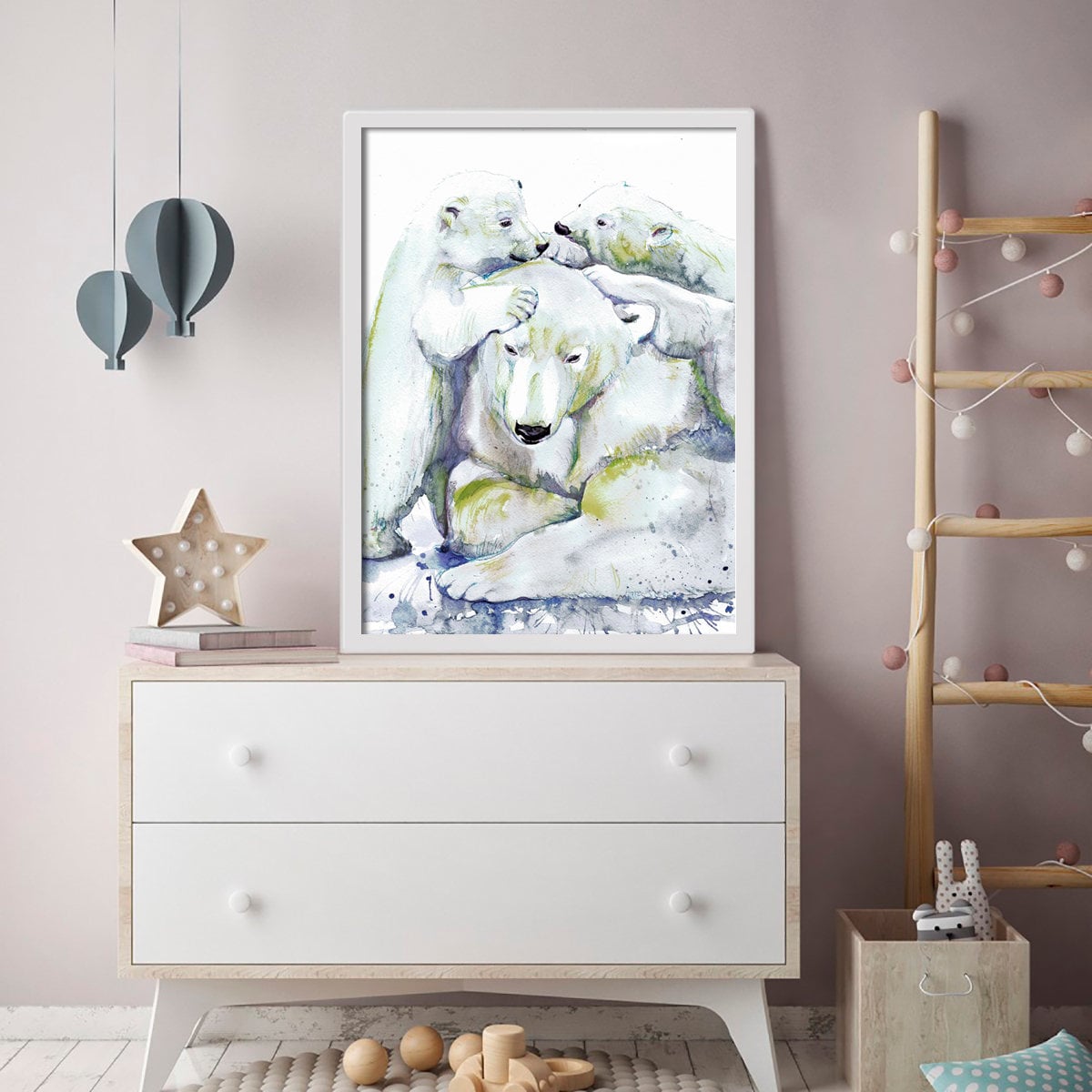 Polar bear art print Watercolor Arctic nursery wall art Mom | Etsy