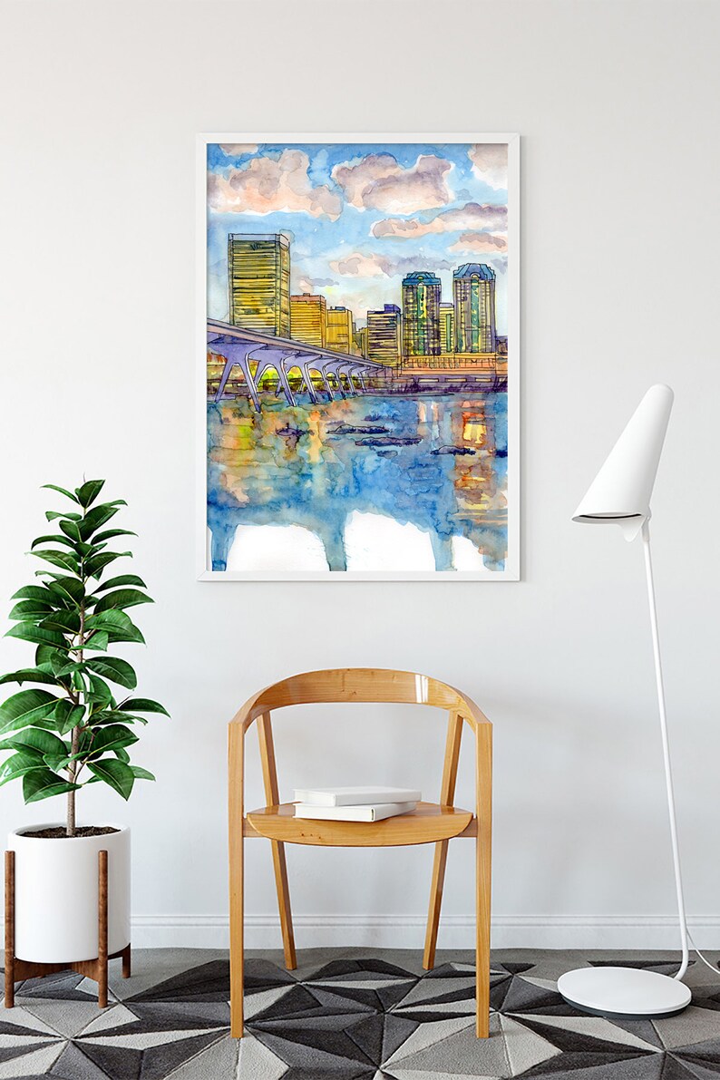 Richmond va print Abstract City Art Watercolor Skyline | Etsy