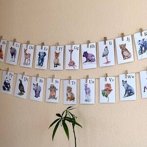 Animal Alphabet Cards, ABC Flashcards Watercolor, A-Z Flash Cards for ...