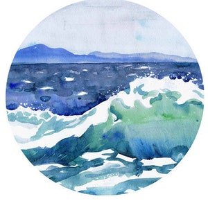 Ocean Painting Circle Art Wave Watercolor Landscape Abstract - Etsy