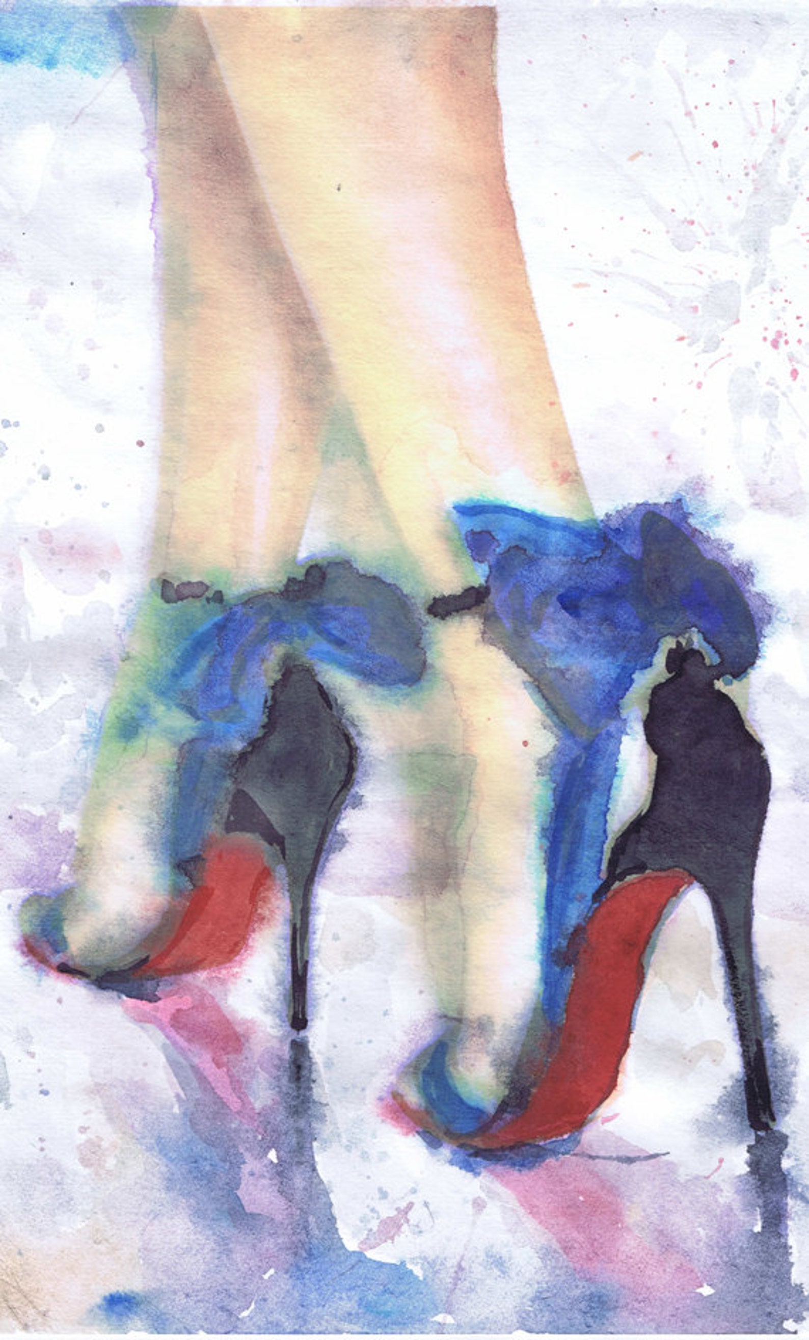 Red Bottom Shoes Art Fashion Illustration Shoe Watercolor - Etsy