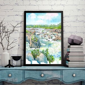 Great Falls Park Art Print, Potomac River Watercolor Painting Travel ...