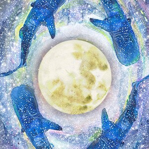 Whale Shark Art, Moon Painting Watercolor, Space Eye of God Print by ...