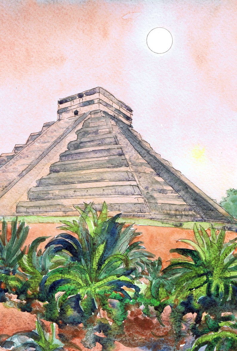 Mexico City Art Mayan Pyramid Chichen Itza Art Print South - Etsy