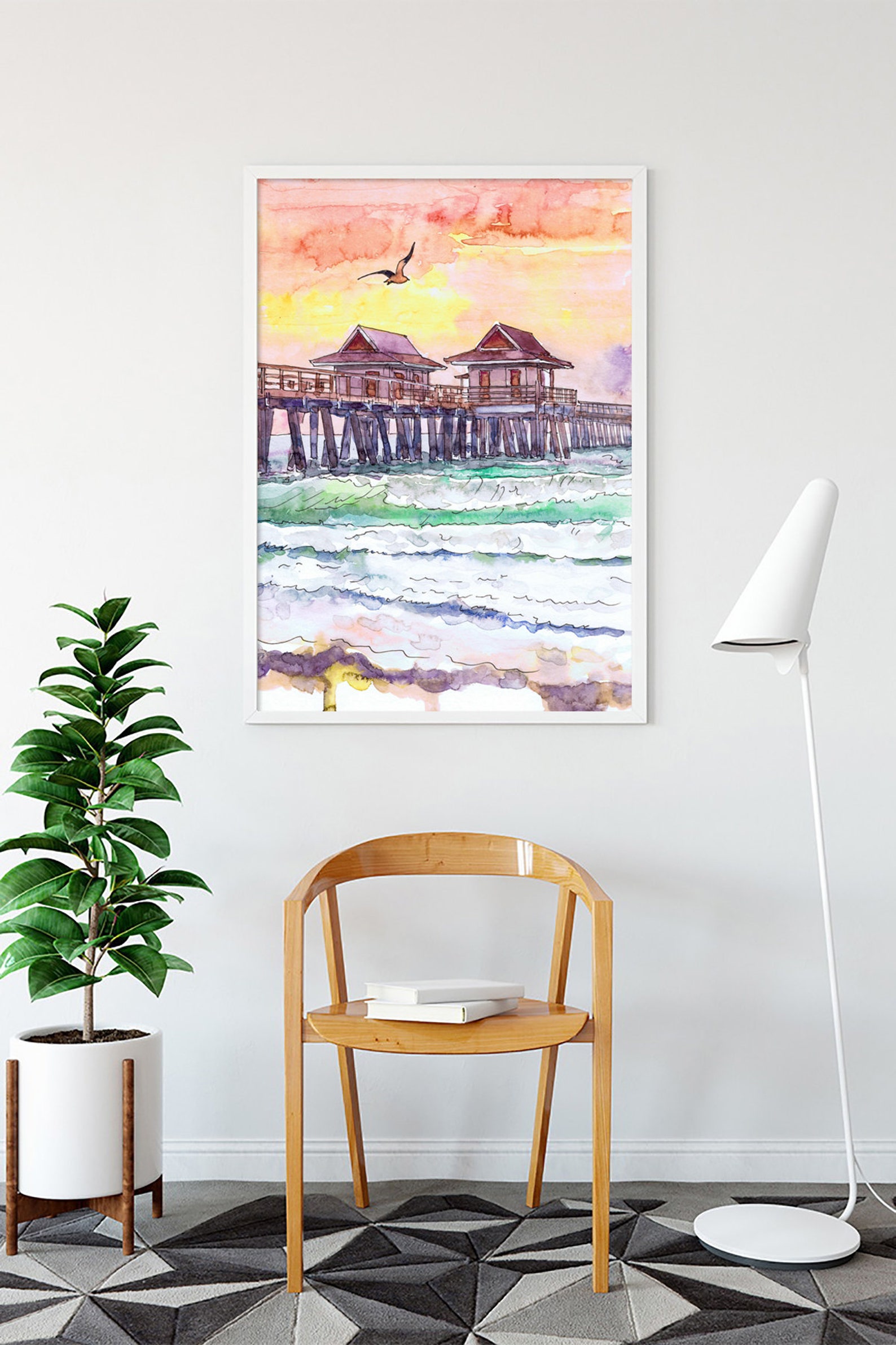 Naples Florida Art Beach Pier Sunset Seascape Print - Etsy