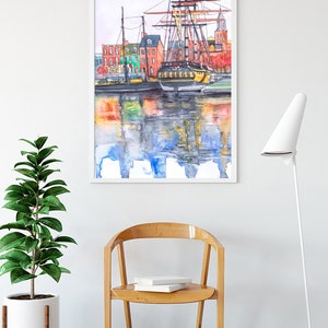 Baltimore Skyline Watercolor Painting, Fells Point Art Landscape ...