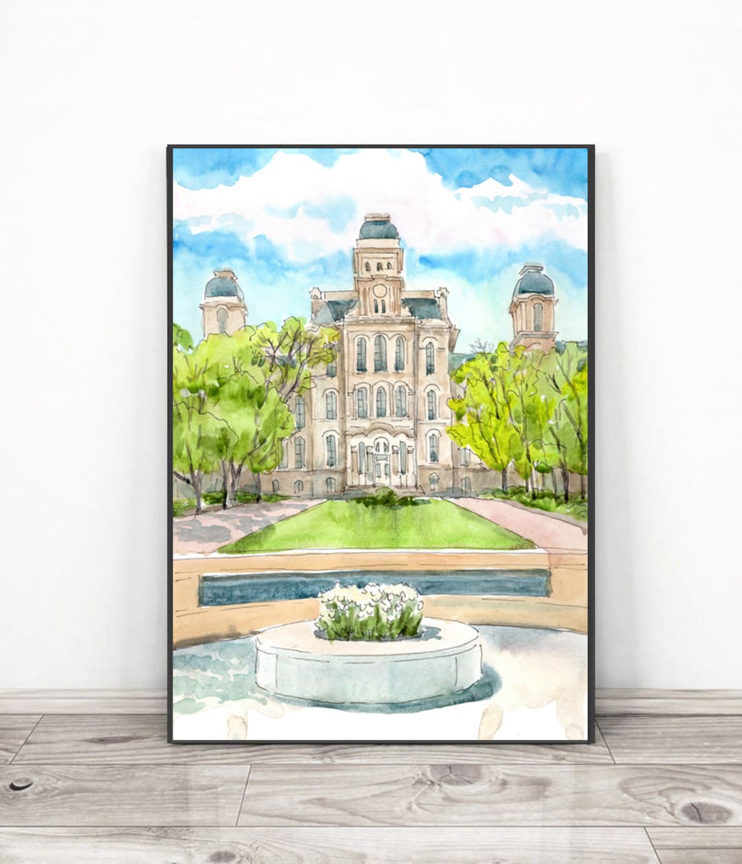 Syracuse University Art Print: Hall of Languages Watercolor Skyline - Etsy