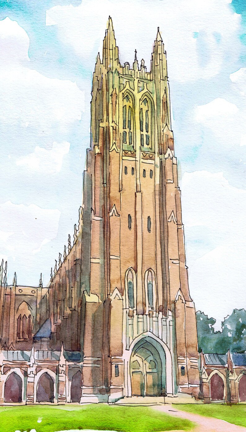 Duke University North Carolina Art, Durham Watercolor Painting ...