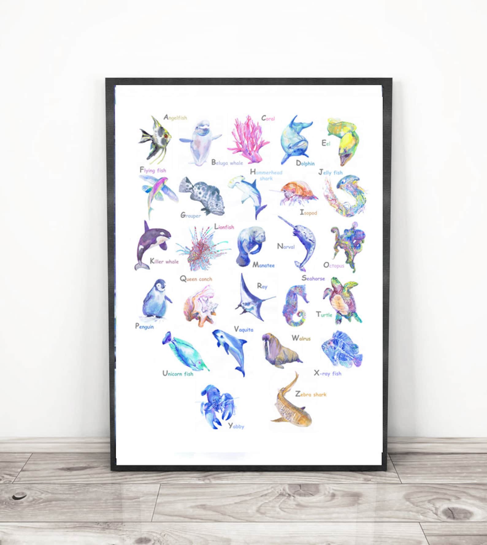 Sea Creatures Alphabet Poster ABC Animals Watercolor Alphabet - Etsy