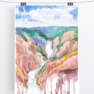 Yellowstone National Park Poster, Travel Art Watercolor Painting ...