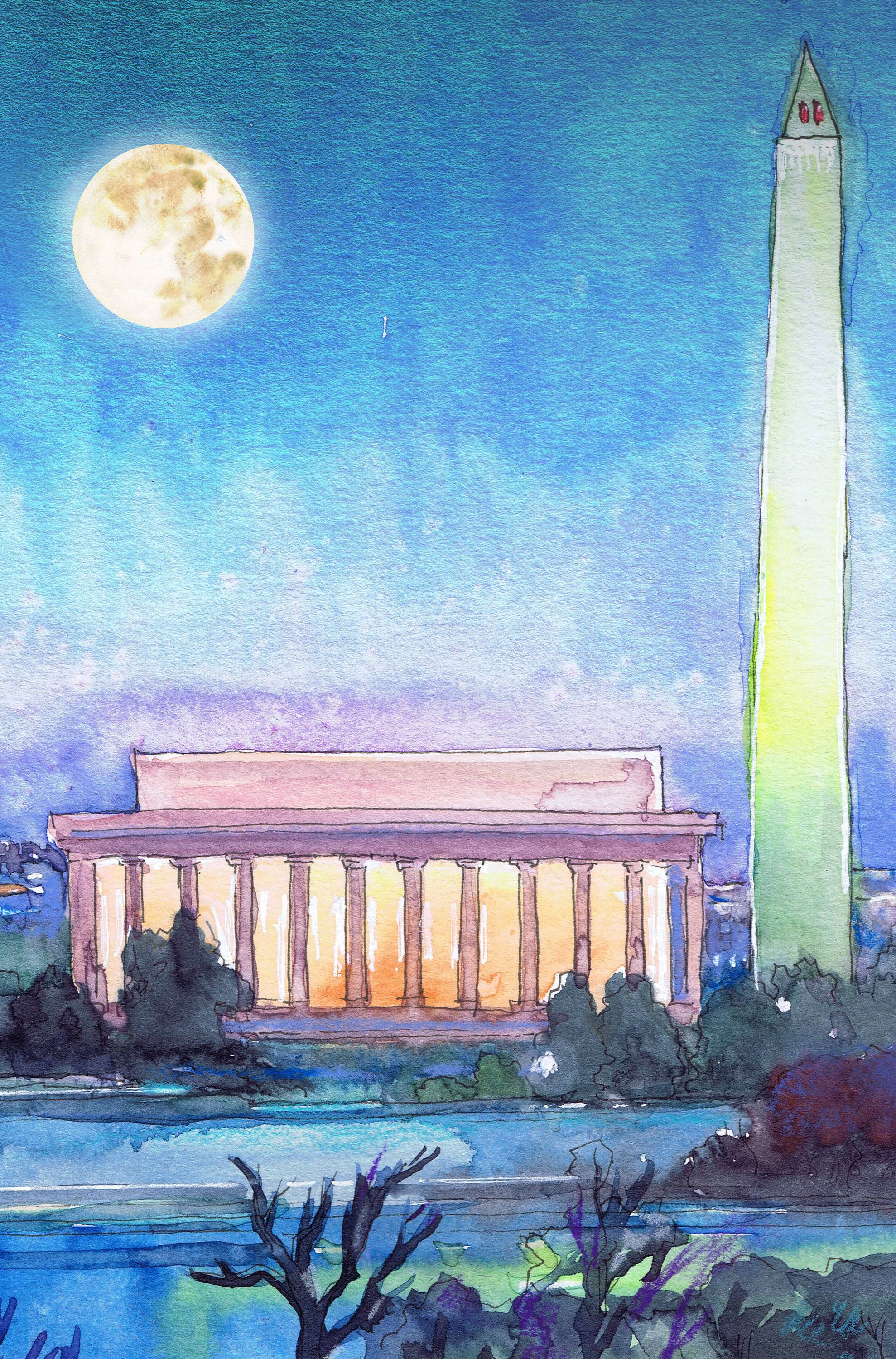 Washington dc Art Night Skyline Print City Watercolor | Etsy
