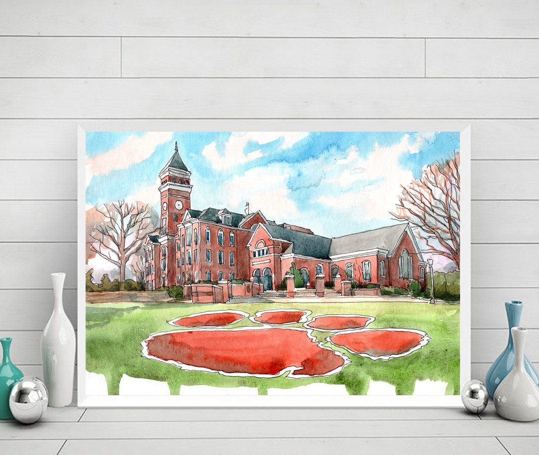 Clemson University Art Print Painting, Tillman Hall Watercolor Poster ...