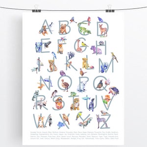 Animal Alphabet Poster, Watercolor ABC Homeschool Chart, Nursery Art ...