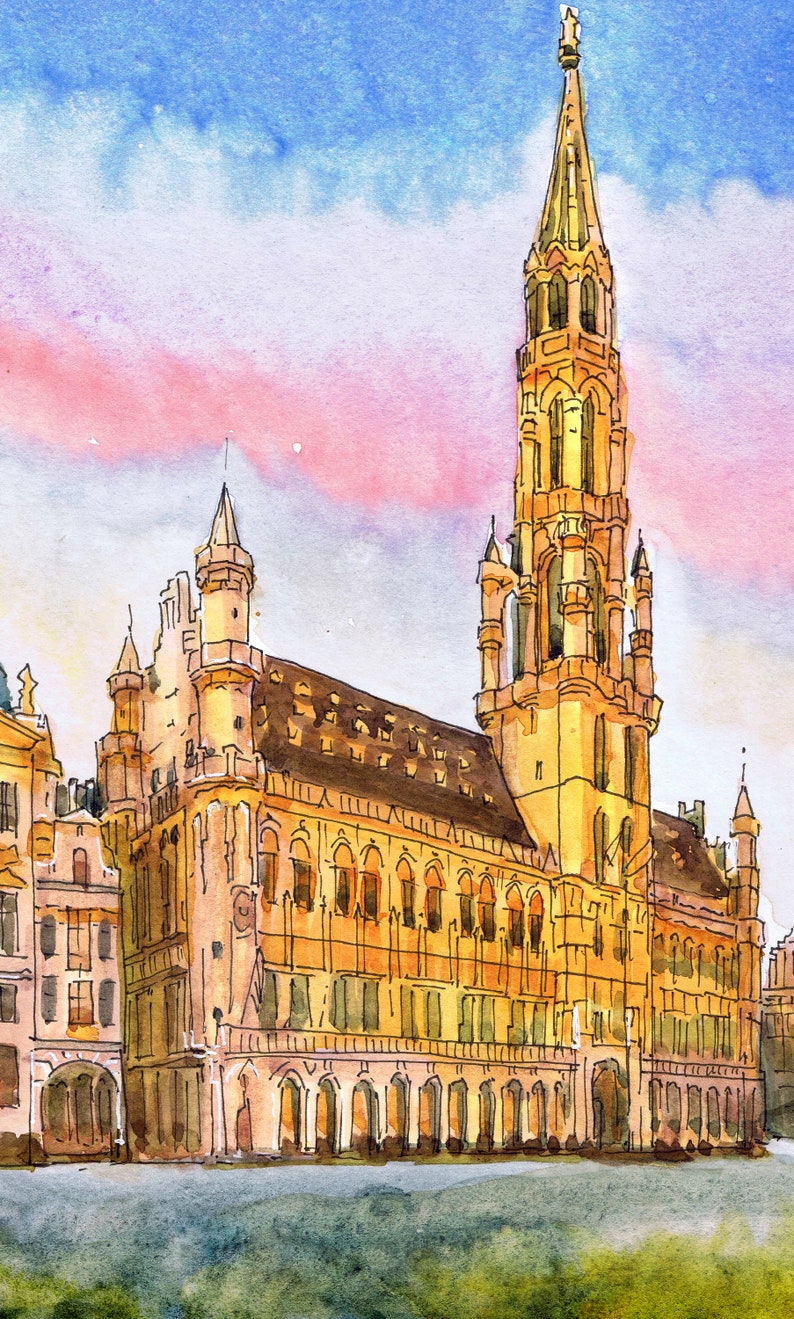 Brussels Belgium Watercolor Painting European Print Wall - Etsy