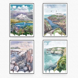 Ireland Prints Set of 4 Wall Art, Irish Watercolor Painting Landscape ...