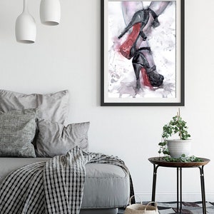 Red Bottom Shoes Art Fashion Illustration Shoe Watercolor Print, High ...