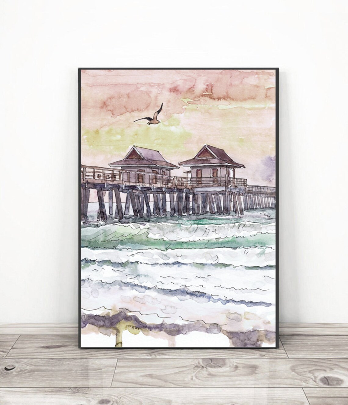 Naples Florida Art Beach Pier Sunset Seascape Print - Etsy
