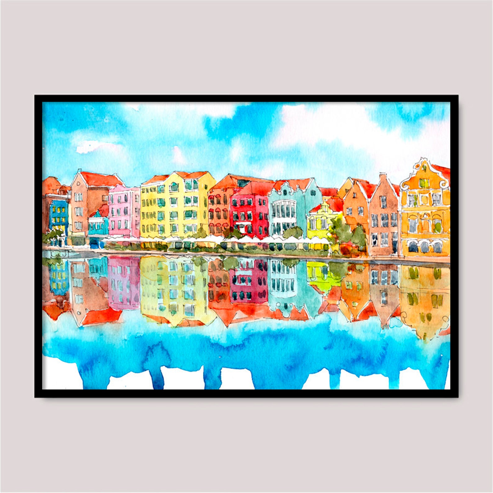 Curaçao Art Print Caribbean Painting, Willemstad Curacao Beach Wall Art ...