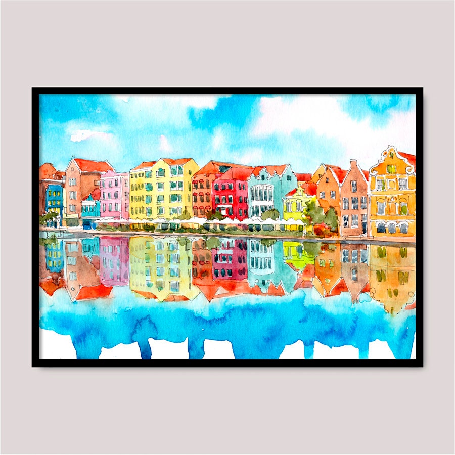 Curaçao Art Print Caribbean Painting, Willemstad Curacao Beach Wall Art ...