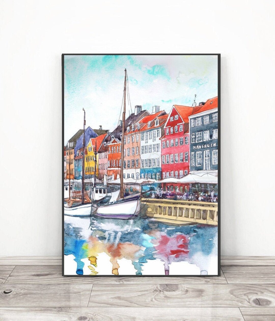 Copenhagen Print Denmark Wall Art, Europe Skyline - Watercolor Painting ...