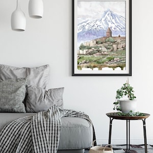 Armenia Art Mount Ararat Print, Watercolor Landscape Painting Khor ...