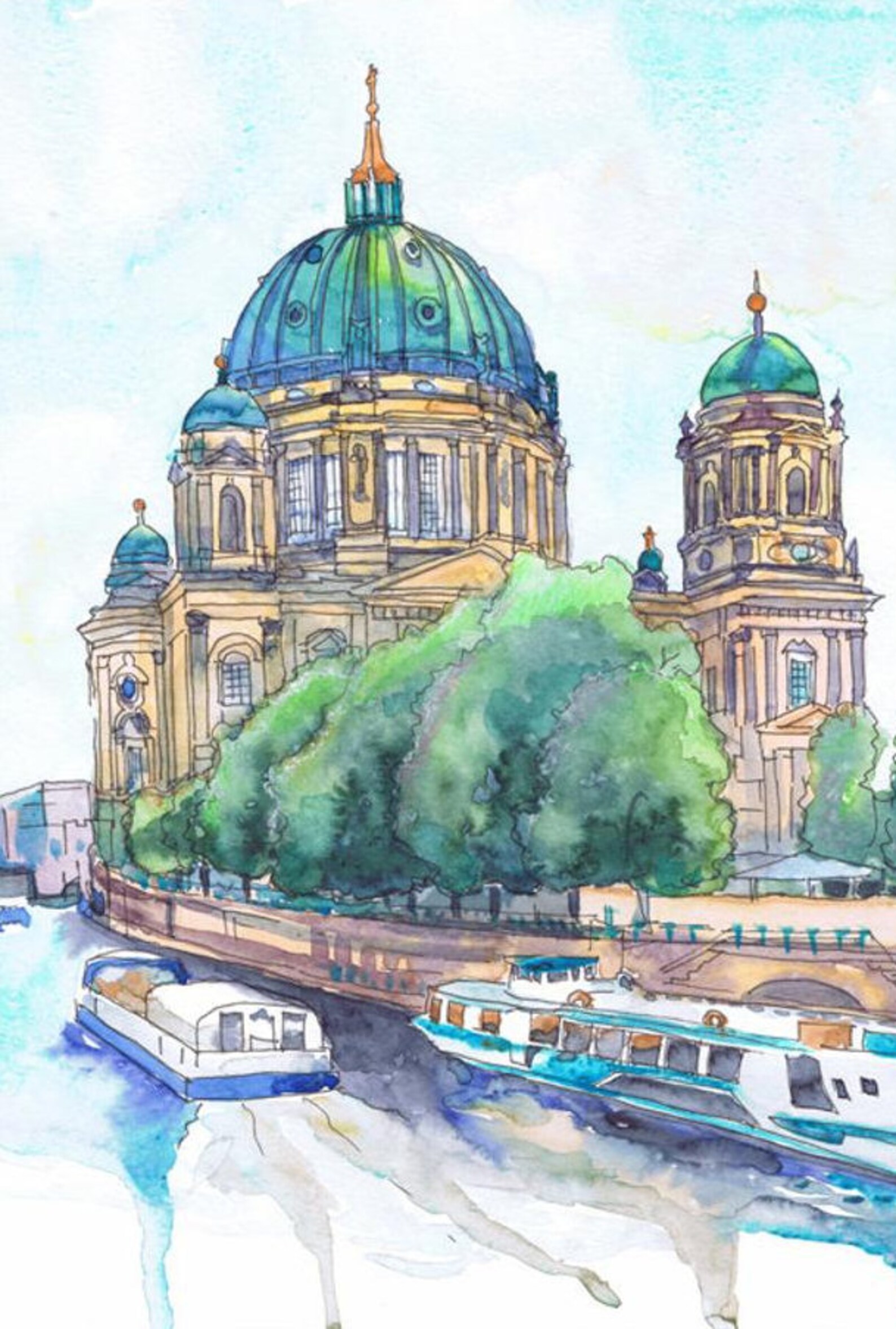 Berlin Painting Berlin Cathedral Wall Art Europe Germany - Etsy