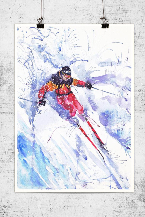 Skier Wall Art Ski Art Print Sport Poster Watercolor Painting | Etsy