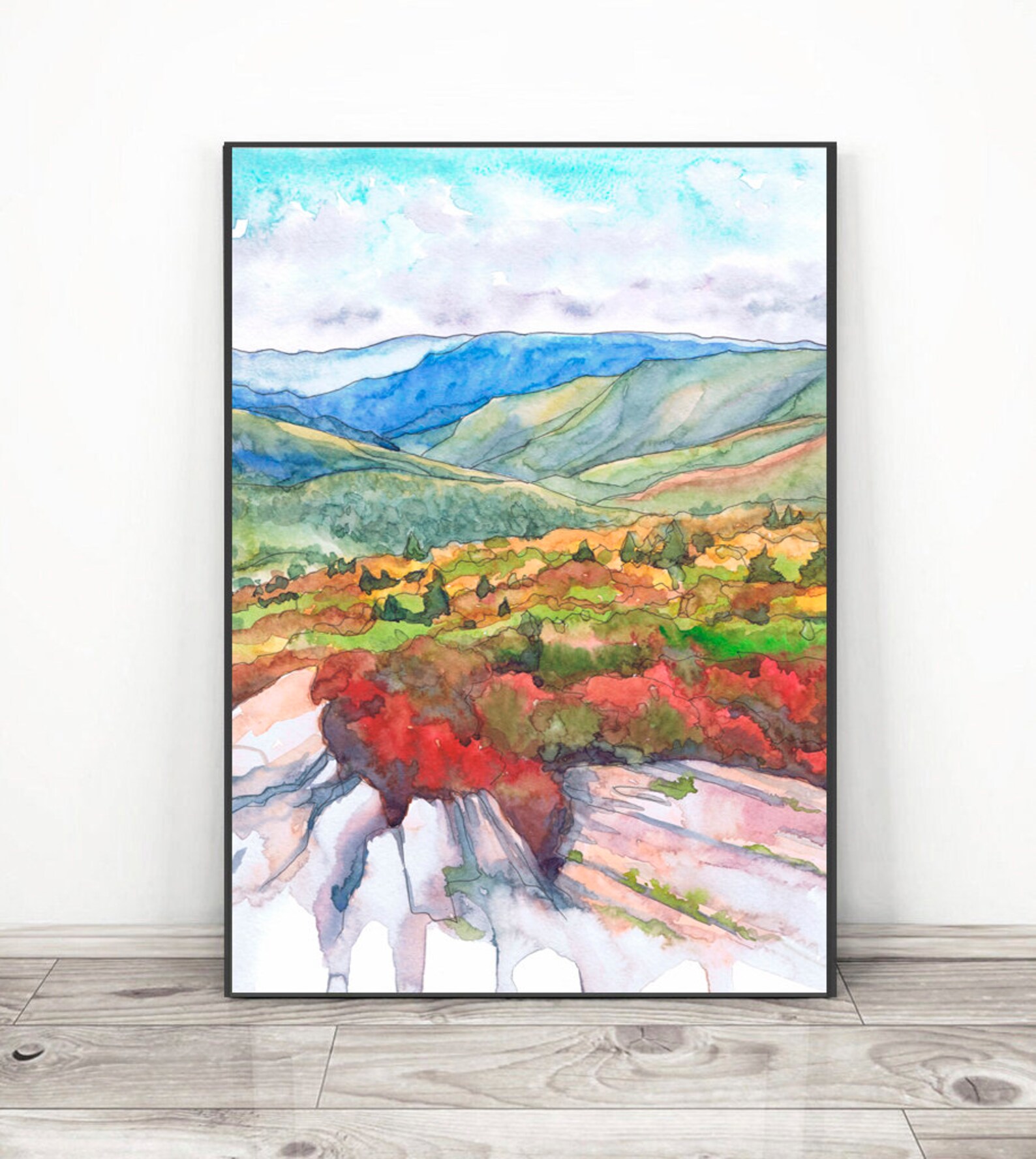 Blue Ridge Mountain Wall Art Watercolor Landscape Painting - Etsy