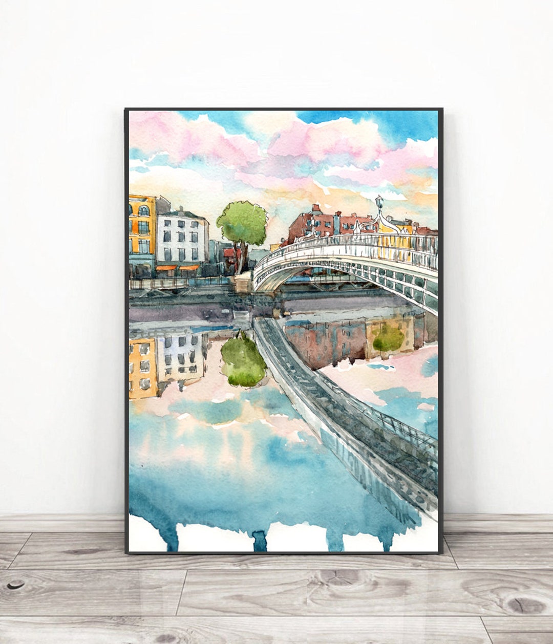 Dublin Print Irish Art Ireland Painting Watercolor, Ha'penny Bridge Art ...