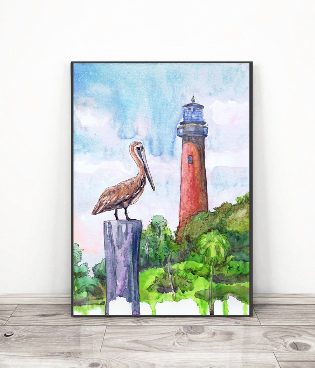 Jupiter Florida Wall Art, Lighthouse Watercolor Painting, Coastal ...