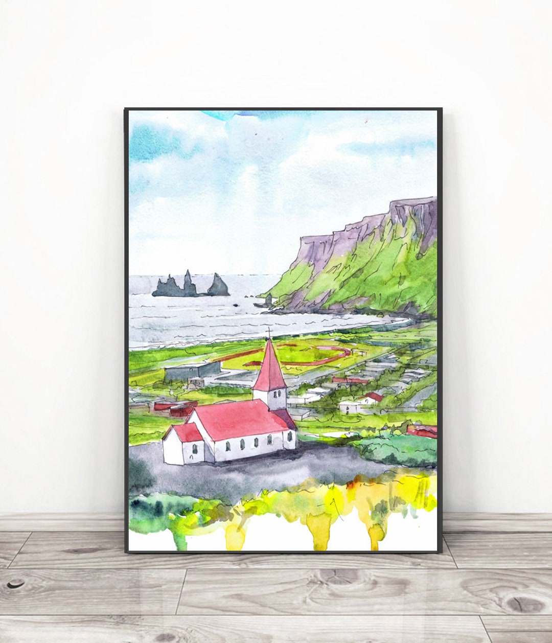 Iceland Art Print Landscape, Icelandic Watercolor Painting Print Travel ...
