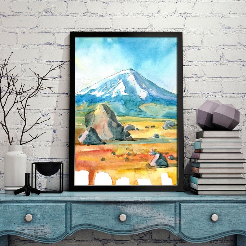 Cotopaxi Ecuador Art Print, Watercolor Painting Volcano Wall Art, South ...