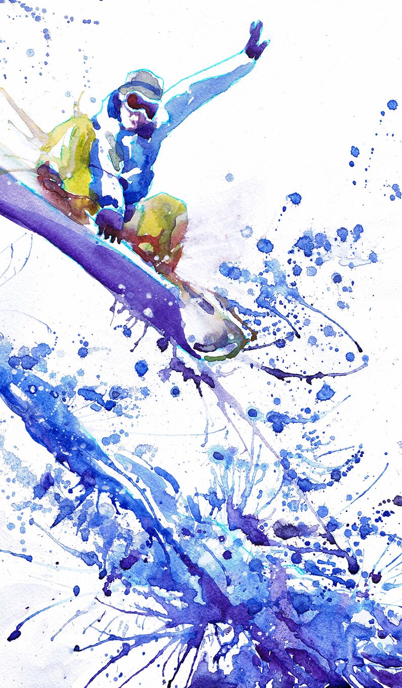 Snowboard Wall Art, Snowboarding Poster Sport Art Print Watercolor ...