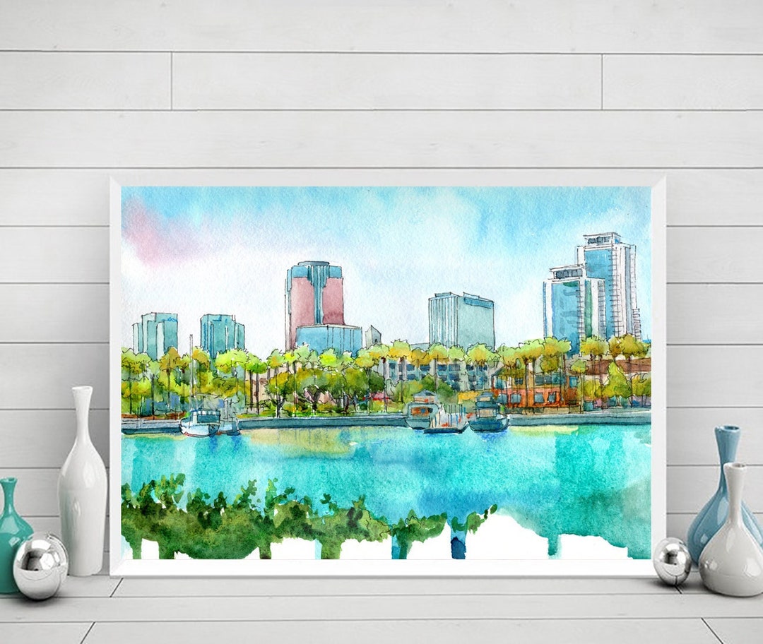 Long Beach California Art Print, City Watercolor Painting, California ...