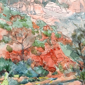 Sedona Art Print Arizona Watercolor Painting , Cathedral Rock Hiking ...