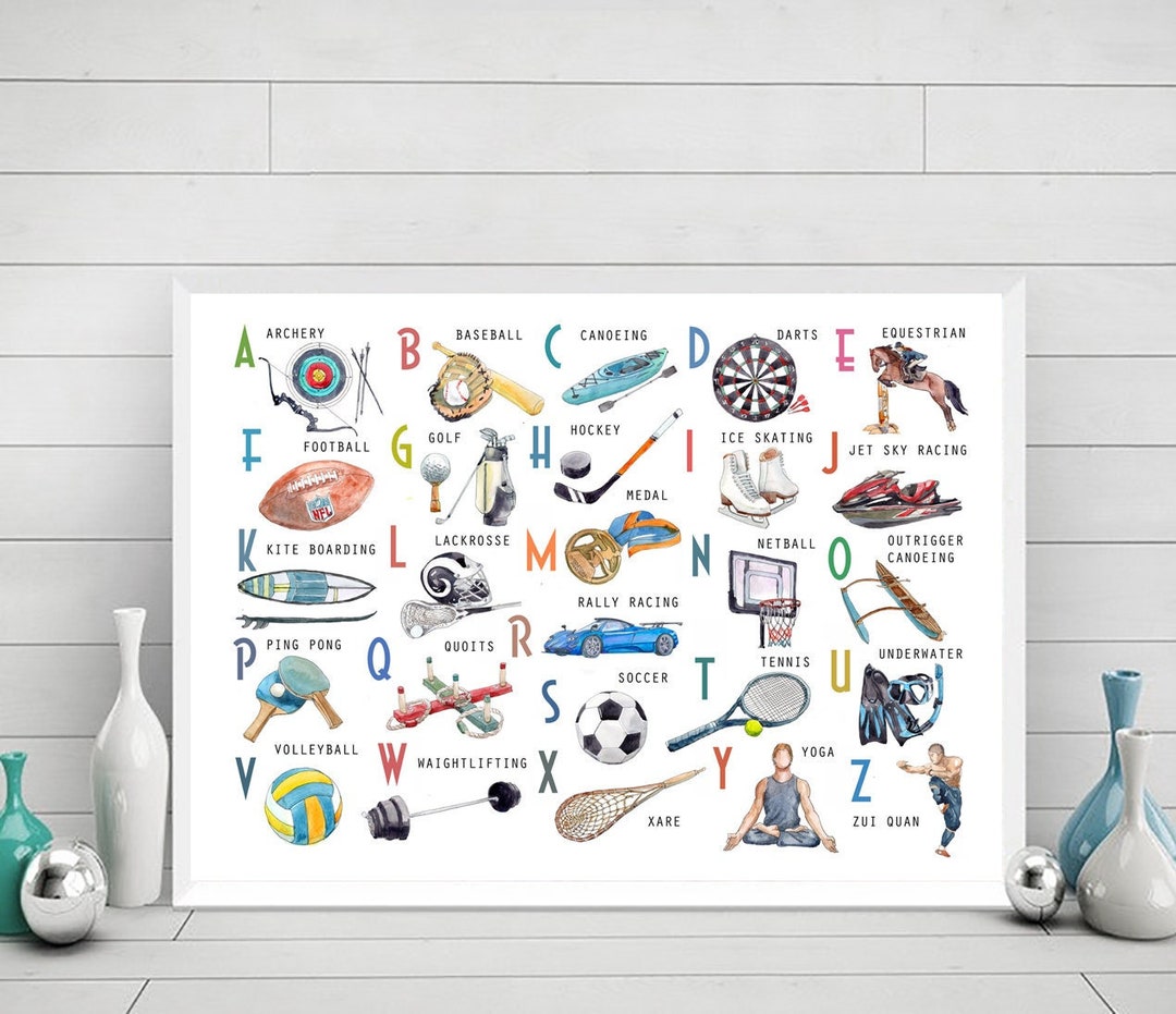 Abc Poster Sport, Alphabet Wall Art, Boy Playroom, Nursery, Classroom ...