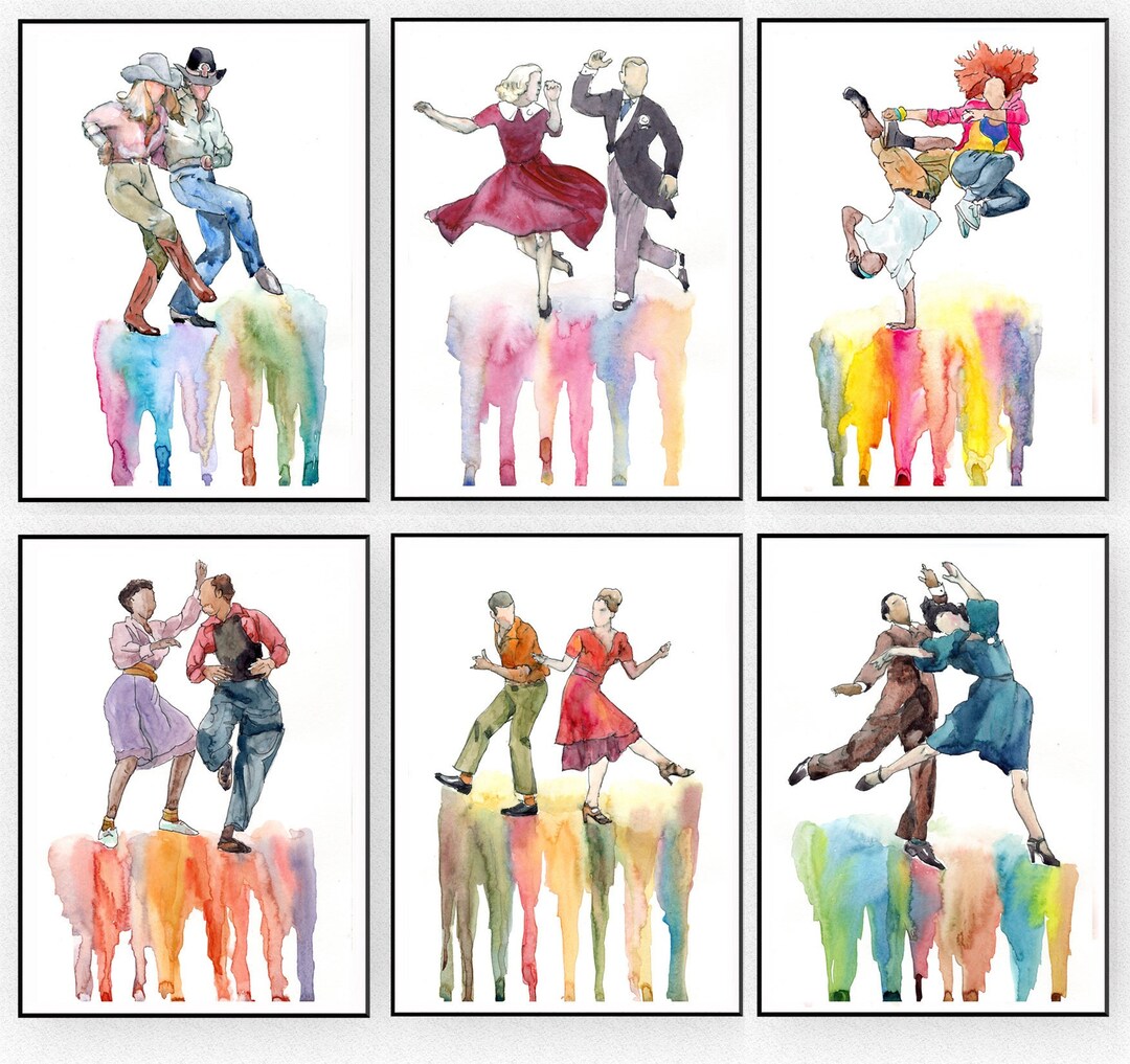 Modern Dance Set of 6 Art Prints Dancing Pop Culture Wall Art , Retro ...