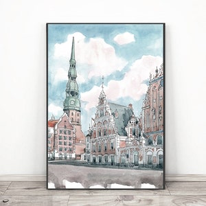 Riga Art Print, Latvia Poster European City Wall Art Europe Print ...