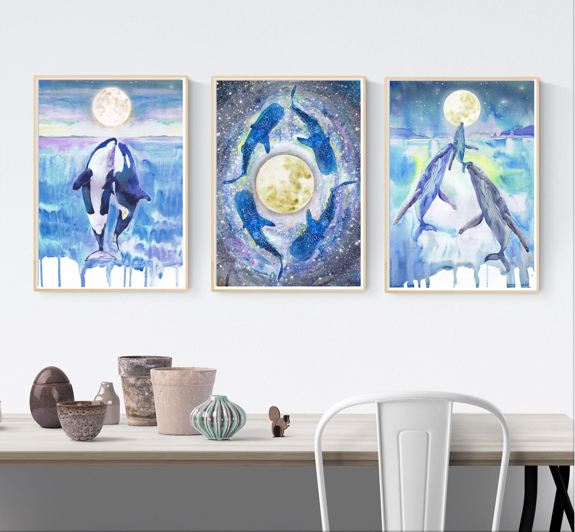 Whale Shark Art Moon Painting Watercolor Space Eye of God | Etsy