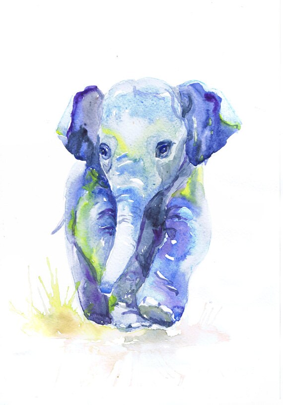 Baby Elephant Art Watercolor Painting Baby Boy Nursery | Etsy