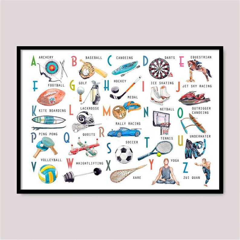 Abc Poster Sport Alphabet Wall Art Boy Playroom Nursery - Etsy