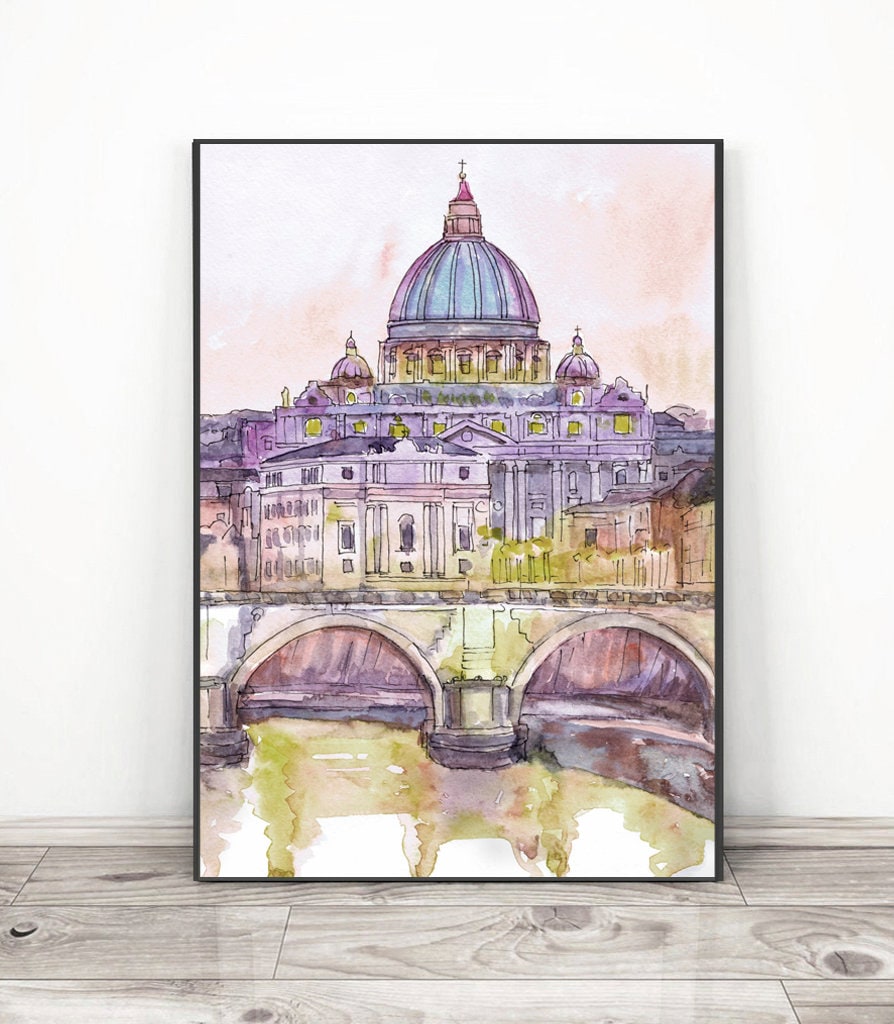Rome Wall art Italy Europe skyline Vatican Watercolor | Etsy