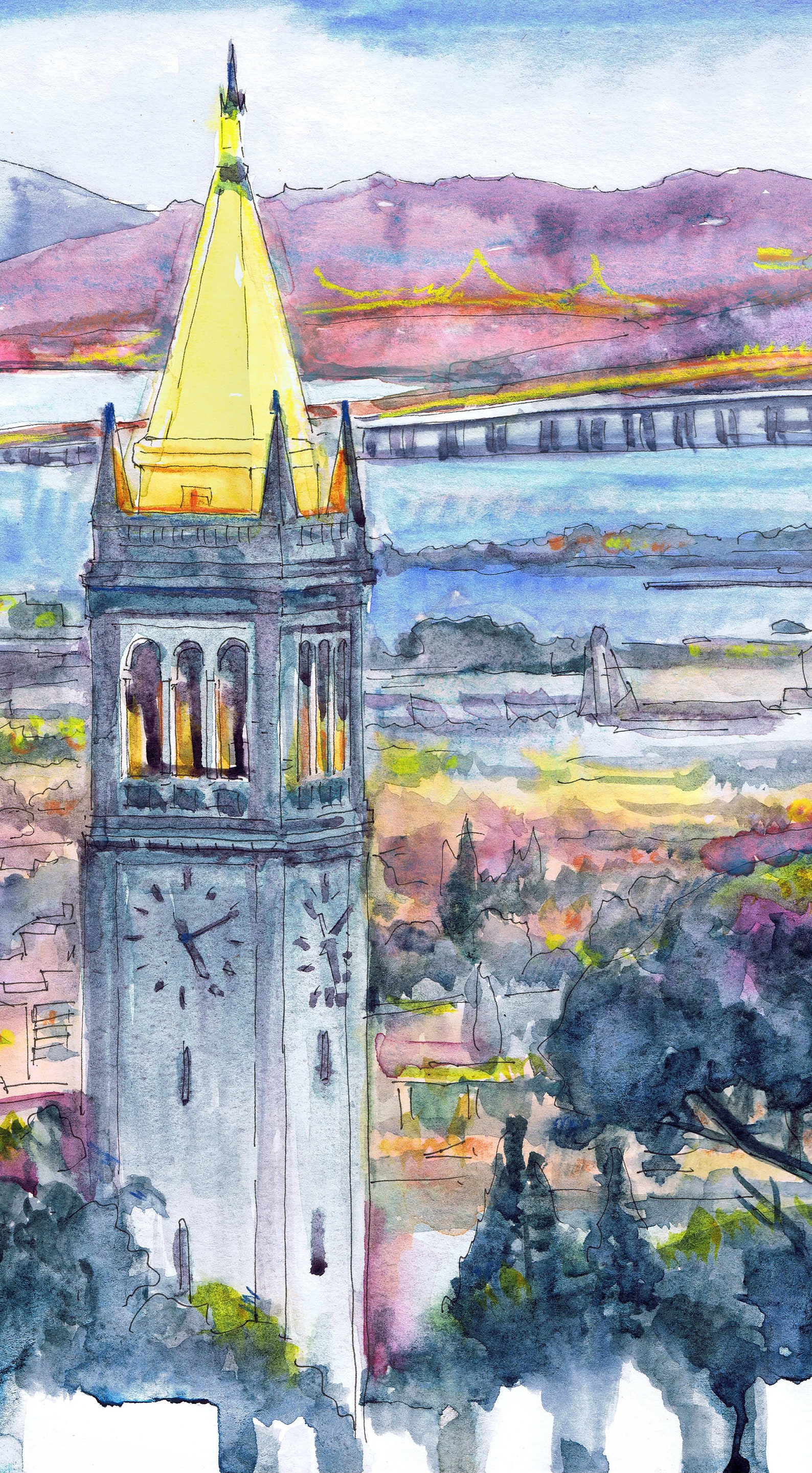 University of California, Berkeley Art Print, Watercolor Painting , UC ...