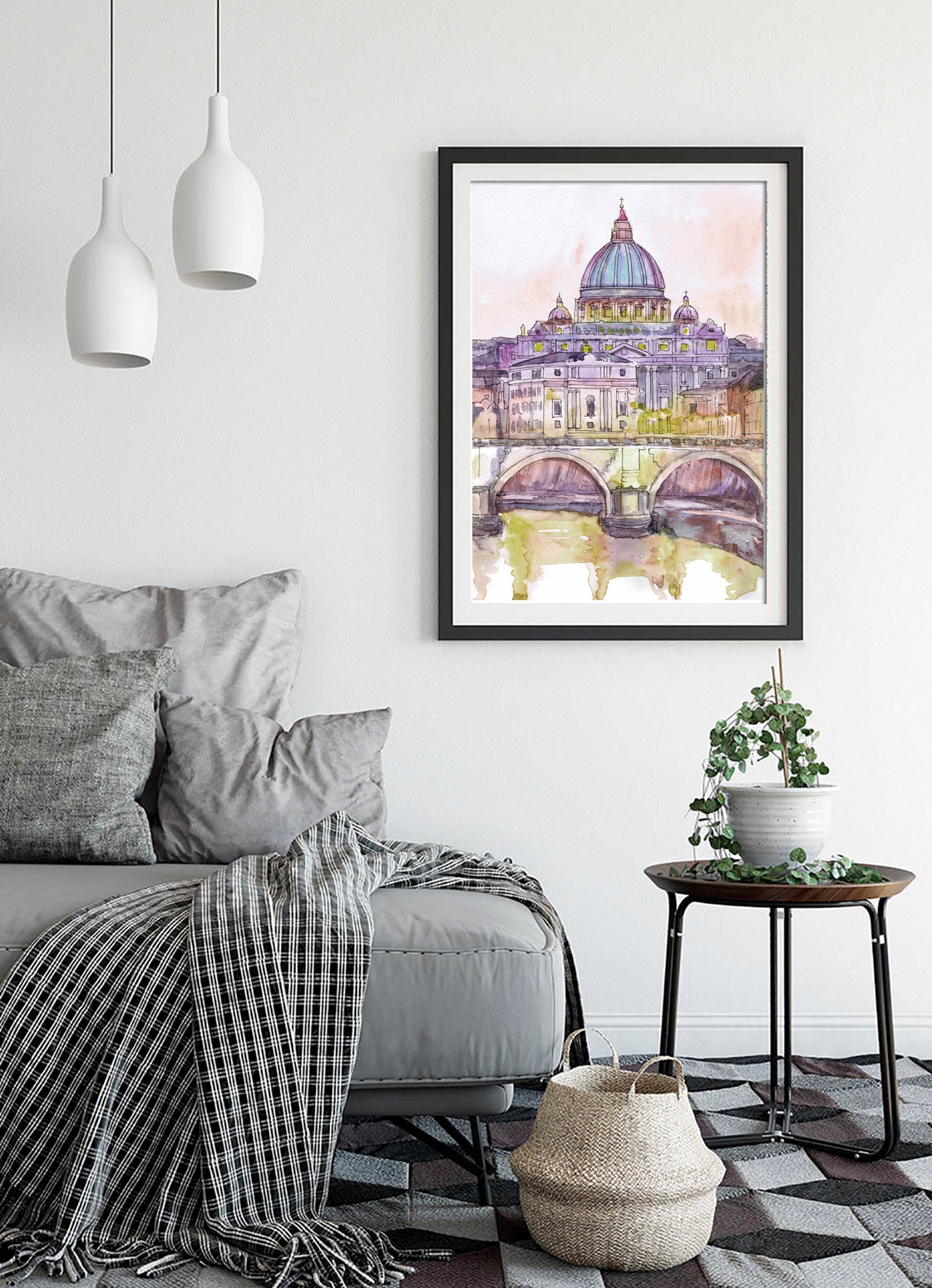 Rome Wall art Italy Europe skyline Vatican Watercolor | Etsy
