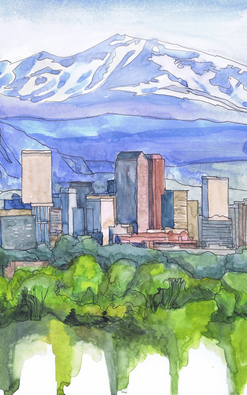 Denver Skyline Wall Art Print Watercolor Painting City - Etsy